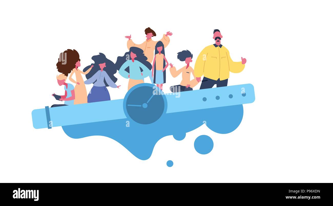 people team on watch seesaw balancing time concept on white background ...