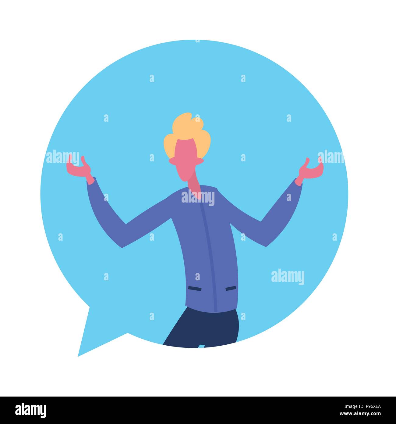 blond man chat bubble character open arms gesture male avatar isolated ...
