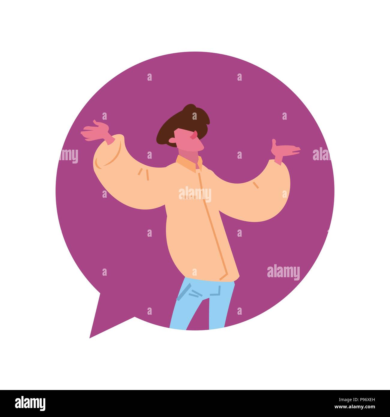 man chat bubble character open arms gesture male avatar isolated ...