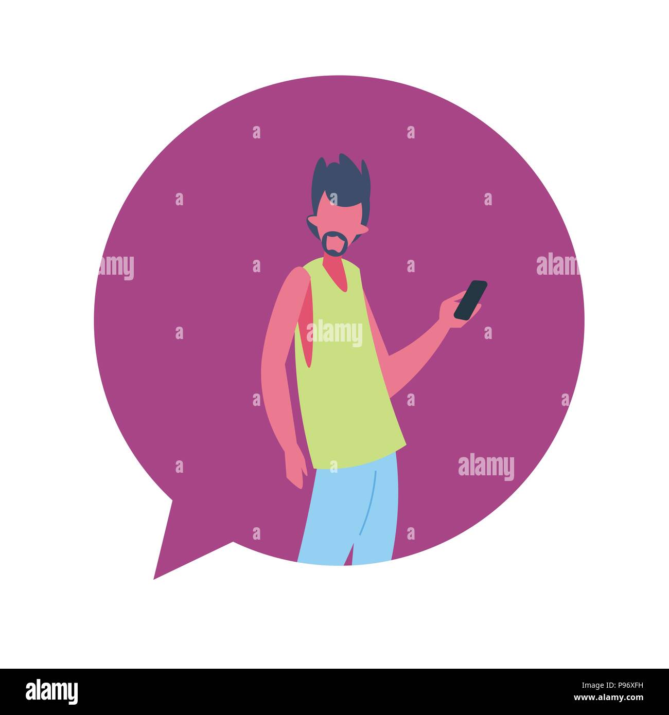 man using mobile app chat bubble character avatar isolated male cartoon ...
