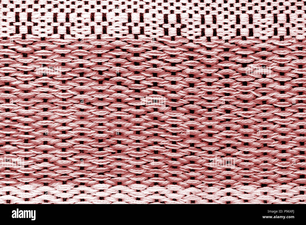 Red hand weaving matting tweed fabric texture. Closeup horizontal ...