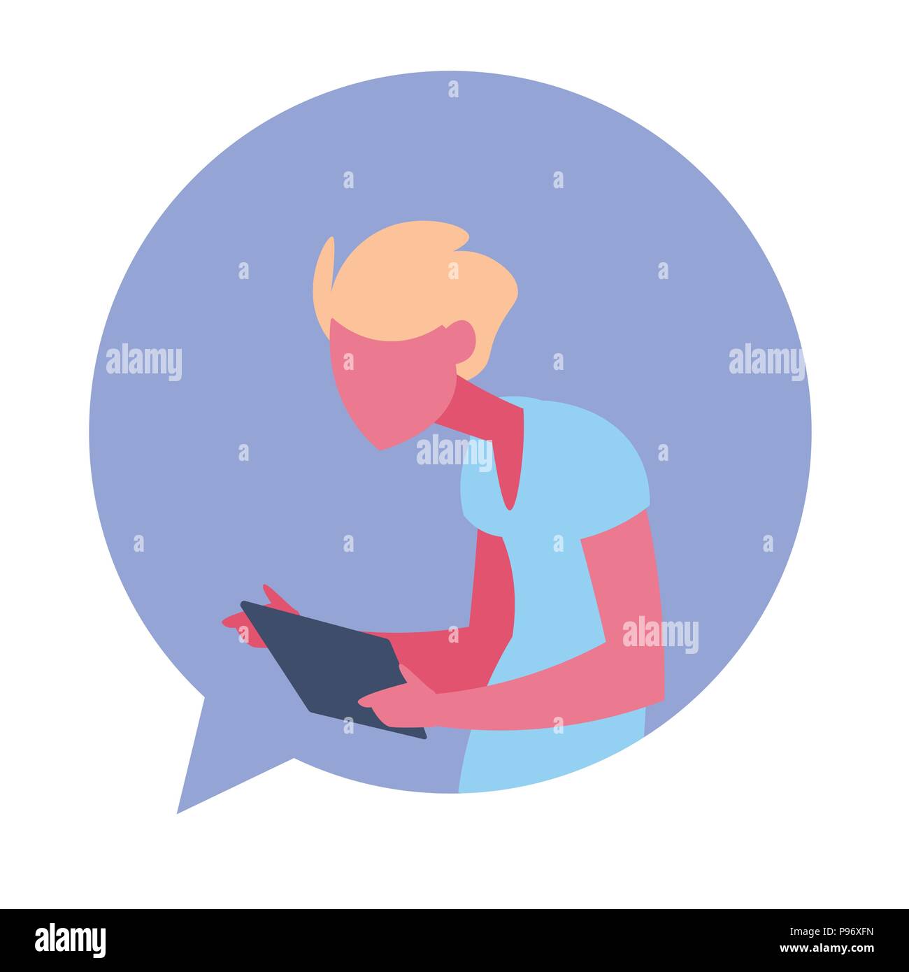 man using tablet chat bubble avatar character isolated male cartoon ...