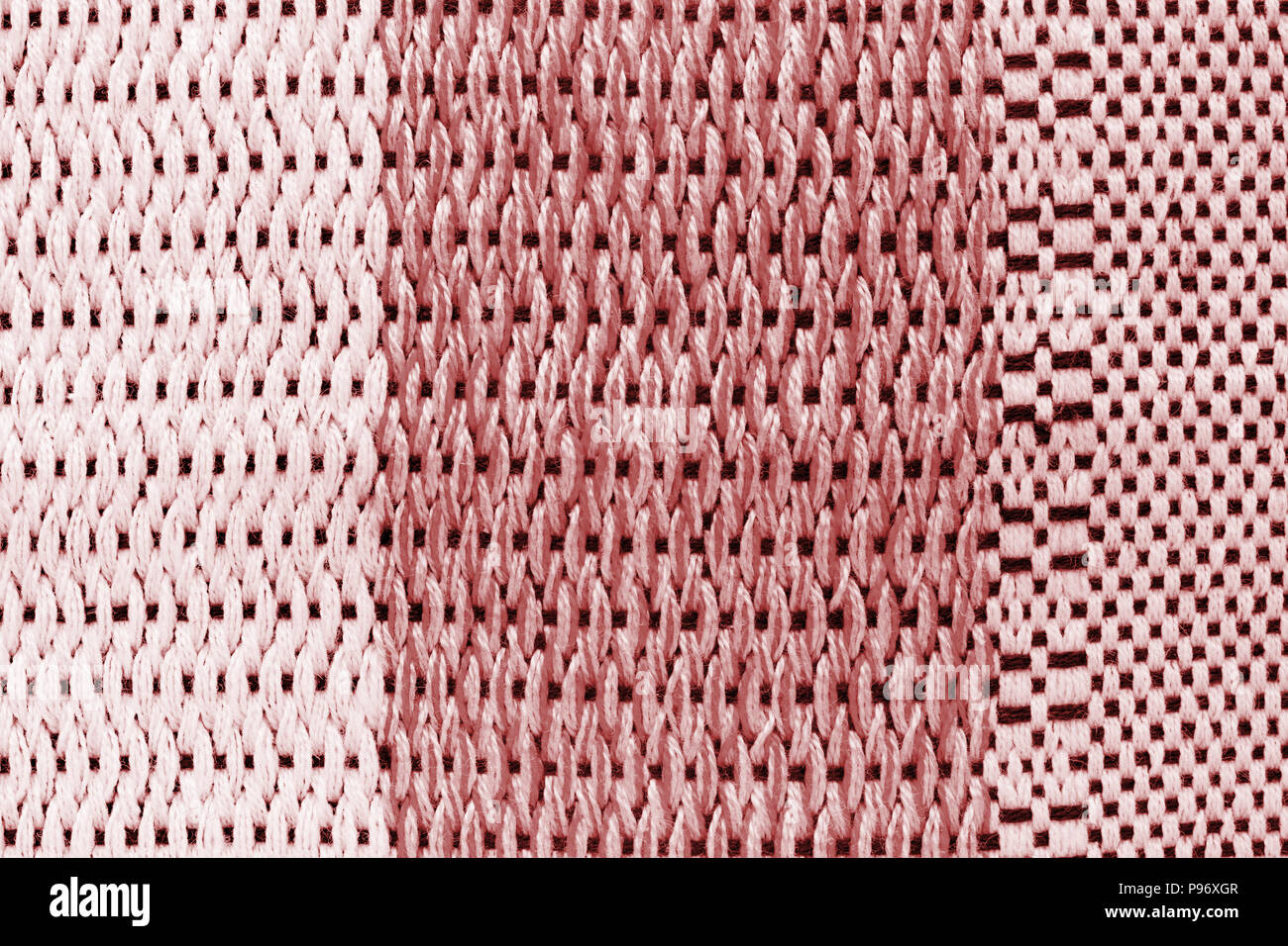 Red hand weaving matting tweed fabric texture. Closeup horizontal ...