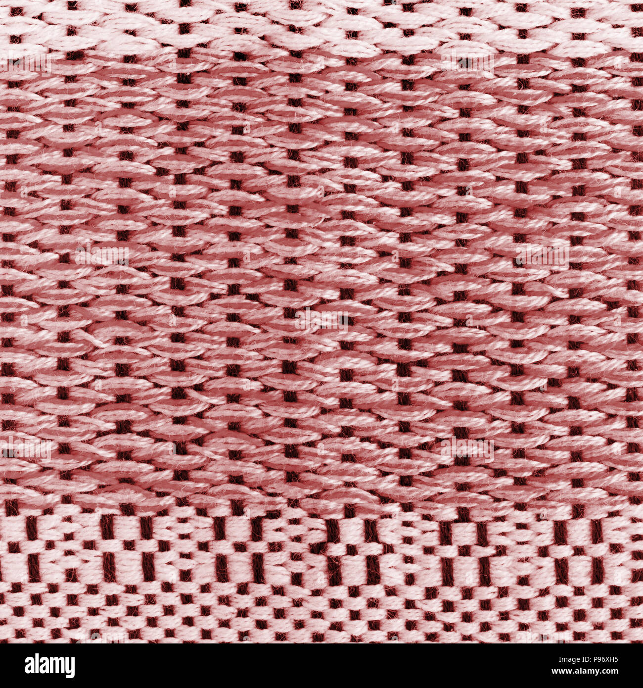 Red hand weaving matting tweed fabric texture. Closeup square fragment ...