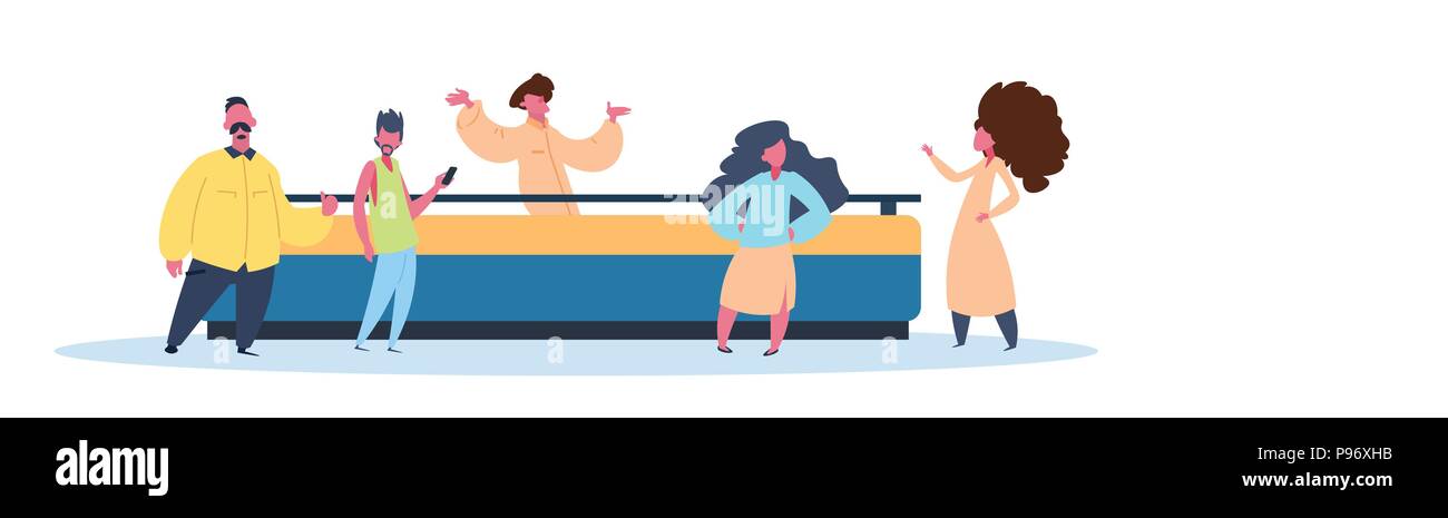 coworking place creative work room people concept flat banner white ...