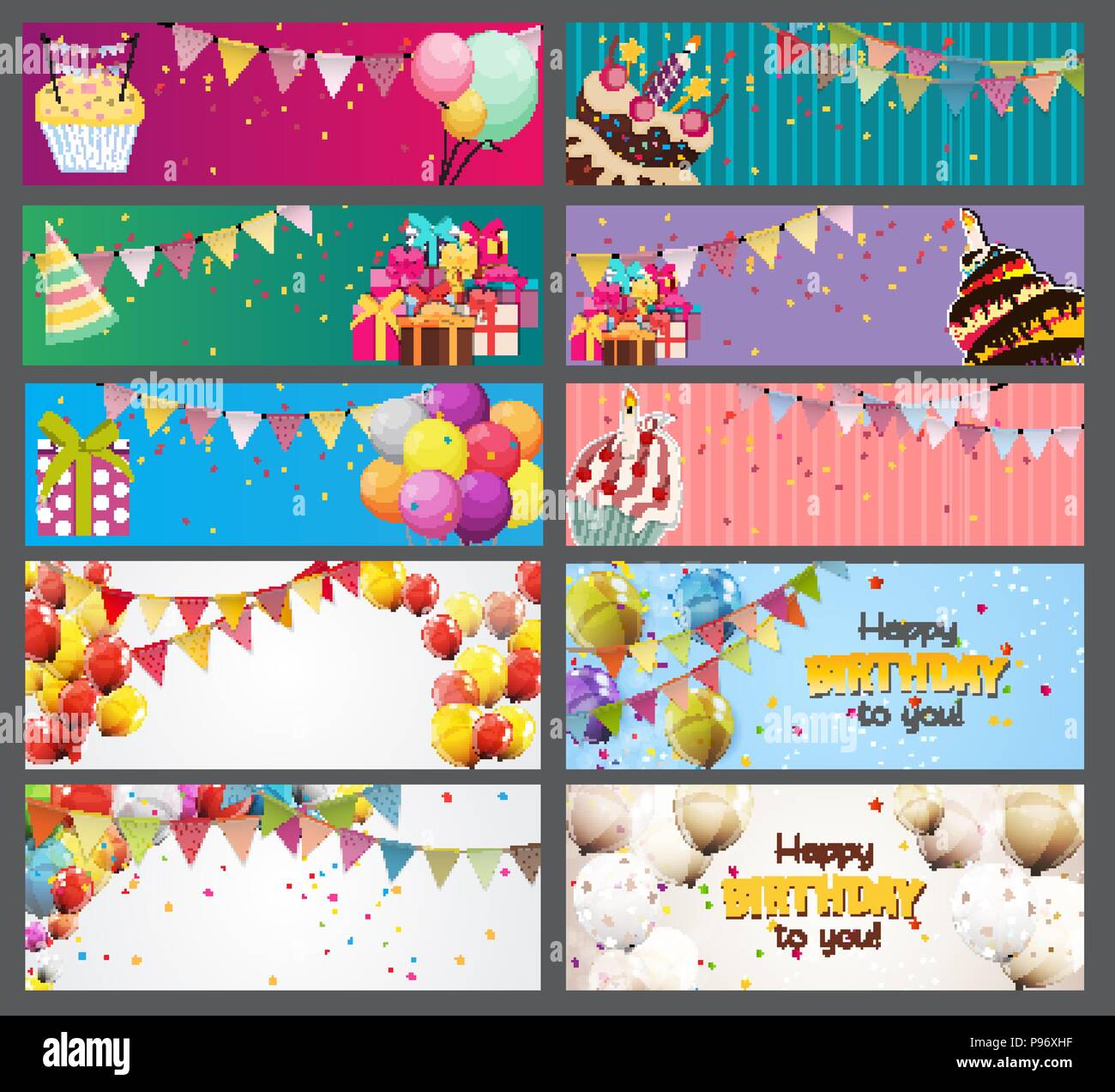 Party Background Baner with Flags and Cakes Collection Set Vector ...