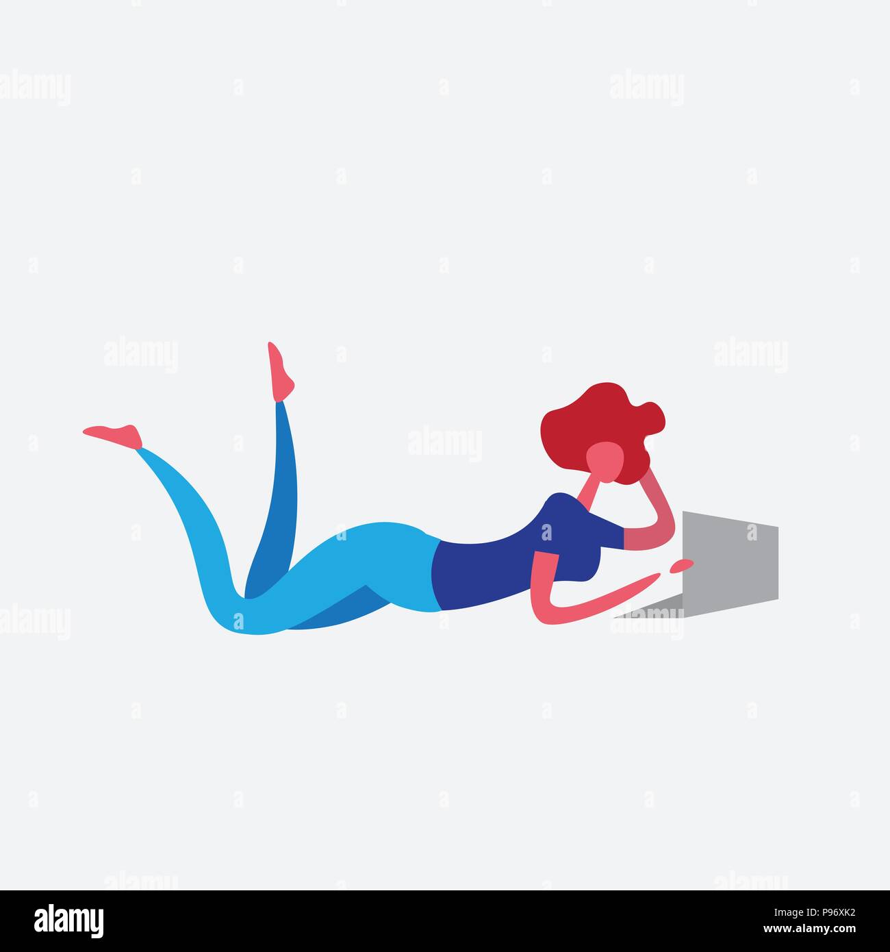woman using laptop cartoon character lying pose isolated full length ...