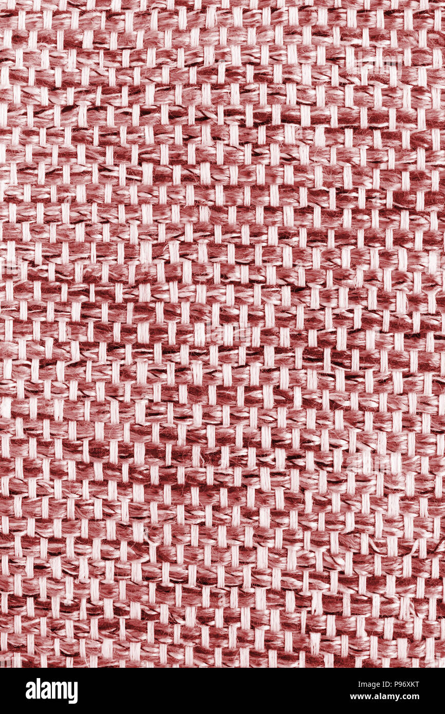 Red hand weaving matting tweed fabric texture. Closeup vertical ...