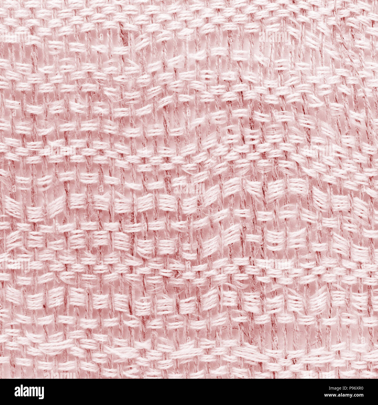 Red hand weaving matting tweed fabric texture. Closeup square fragment ...