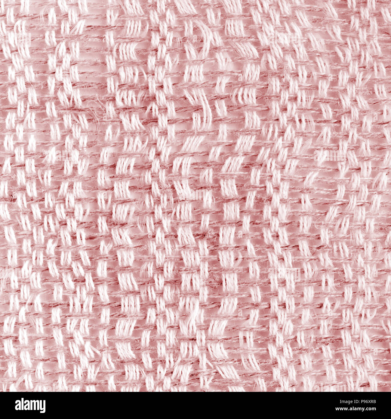 Red hand weaving matting tweed fabric texture. Closeup square fragment ...