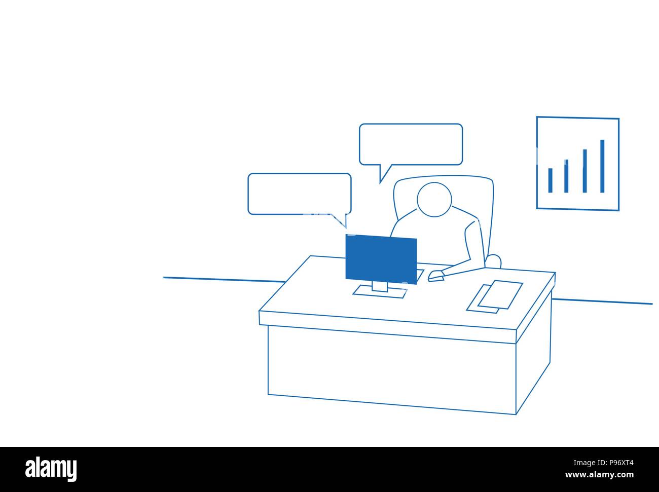 businessman chat bubble laptop hard working process office workplace ...