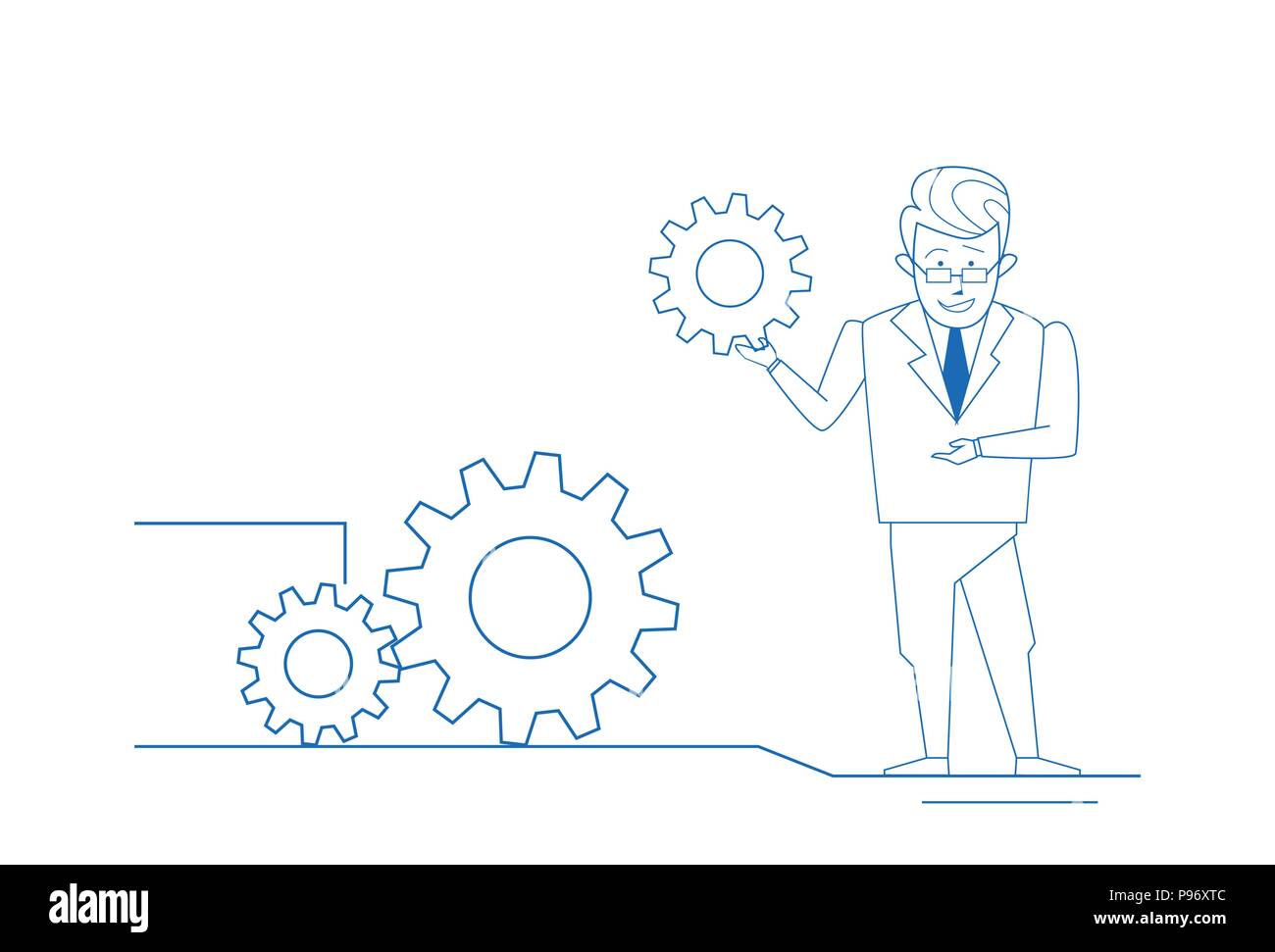 Businessman twisting gear wheel working process service concept sketch ...
