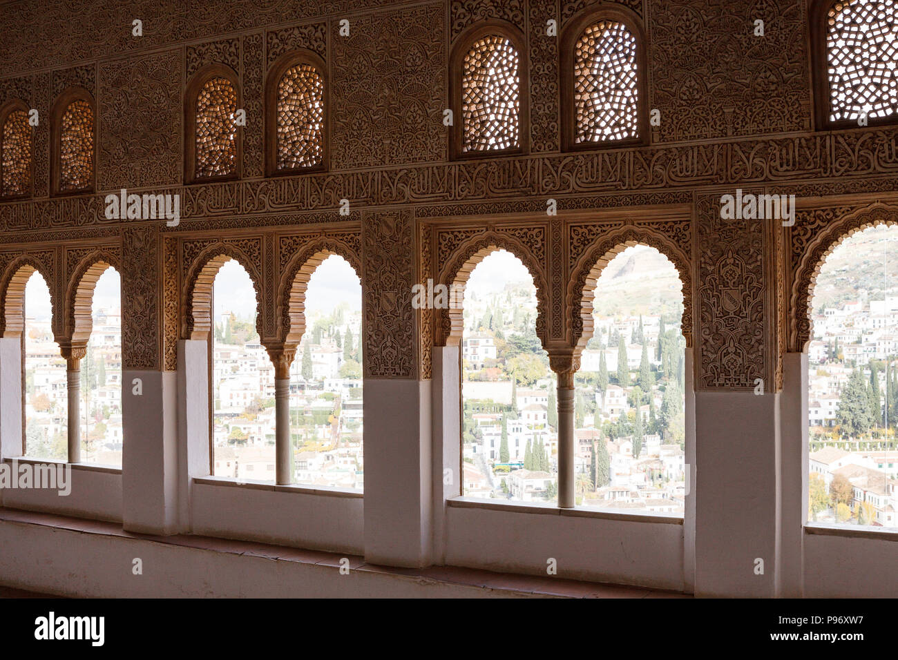 Interior of Alhambra, Granada,Andalusia, Spain. Muqarnas ceiling ...