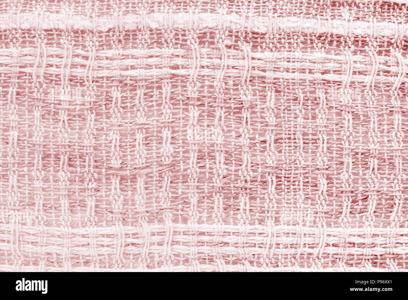 Red hand weaving matting tweed fabric texture. Closeup horizontal ...