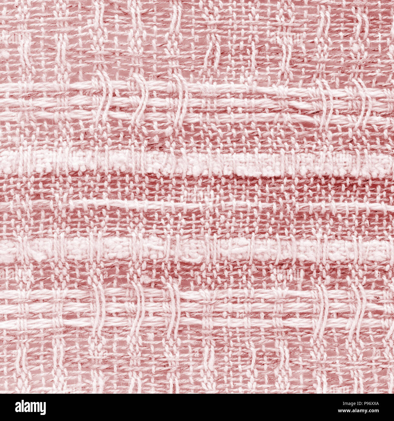 Red hand weaving matting tweed fabric texture. Closeup square fragment ...