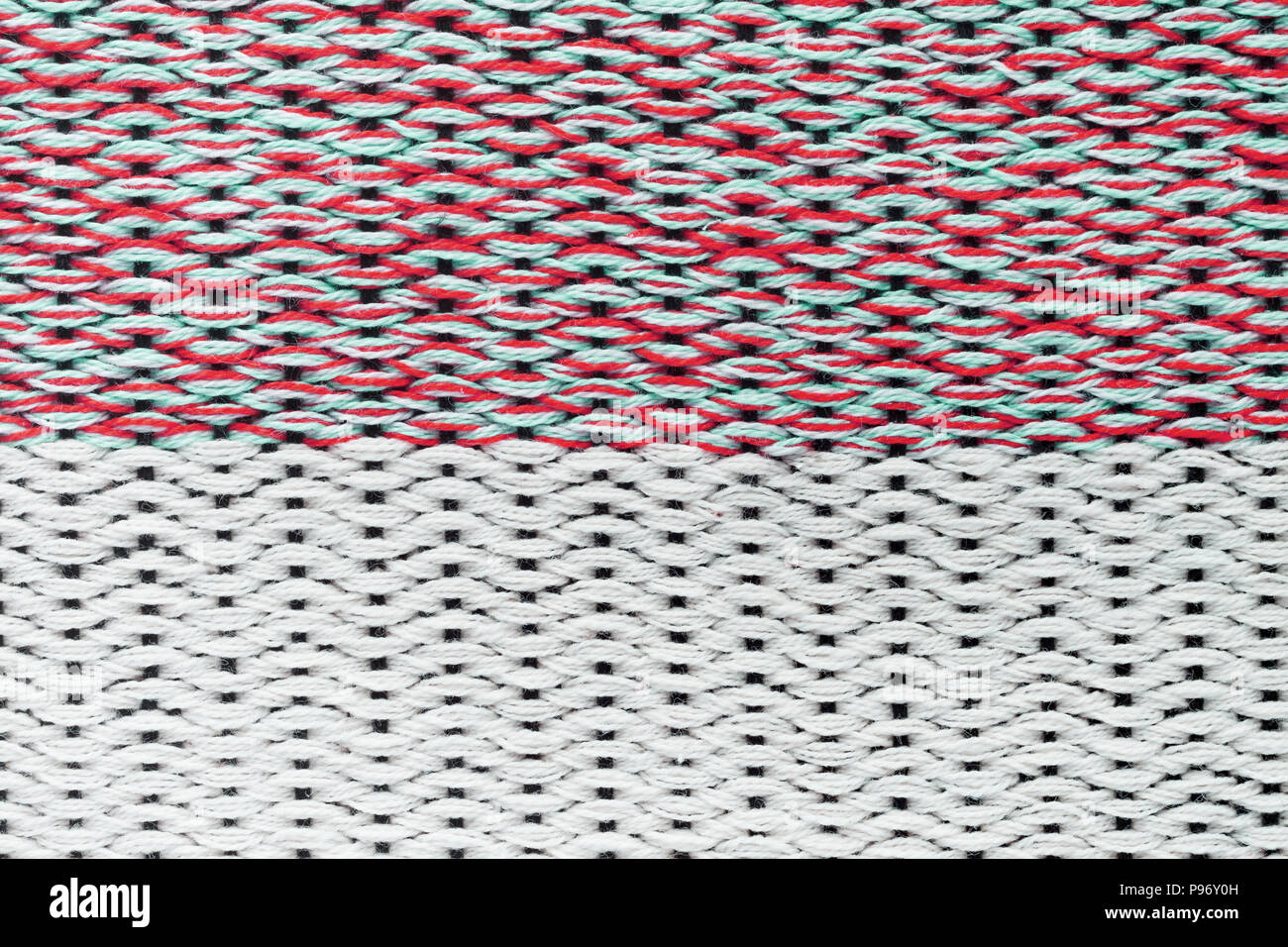 Red hand weaving matting tweed fabric texture. Closeup horizontal ...