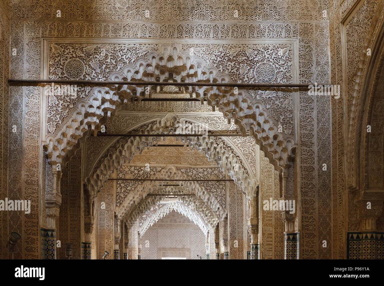Interior of Alhambra, Granada. Muqarnas ceiling decoration and ...