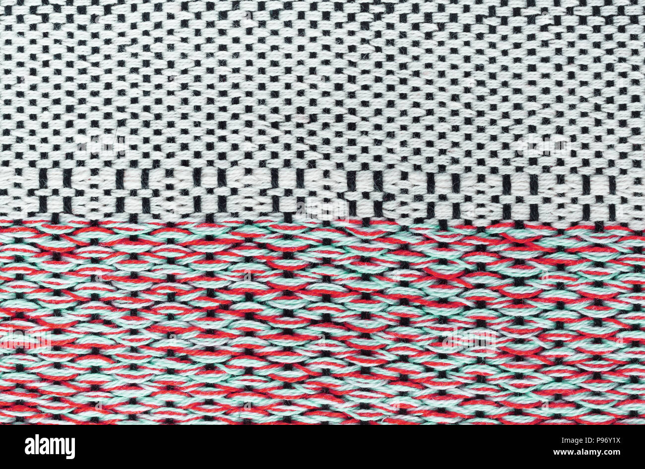 Red hand weaving matting tweed fabric texture. Closeup horizontal ...