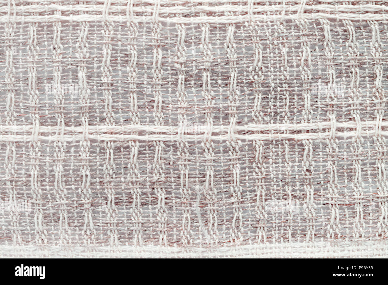 Red hand weaving matting tweed fabric texture. Closeup horizontal ...