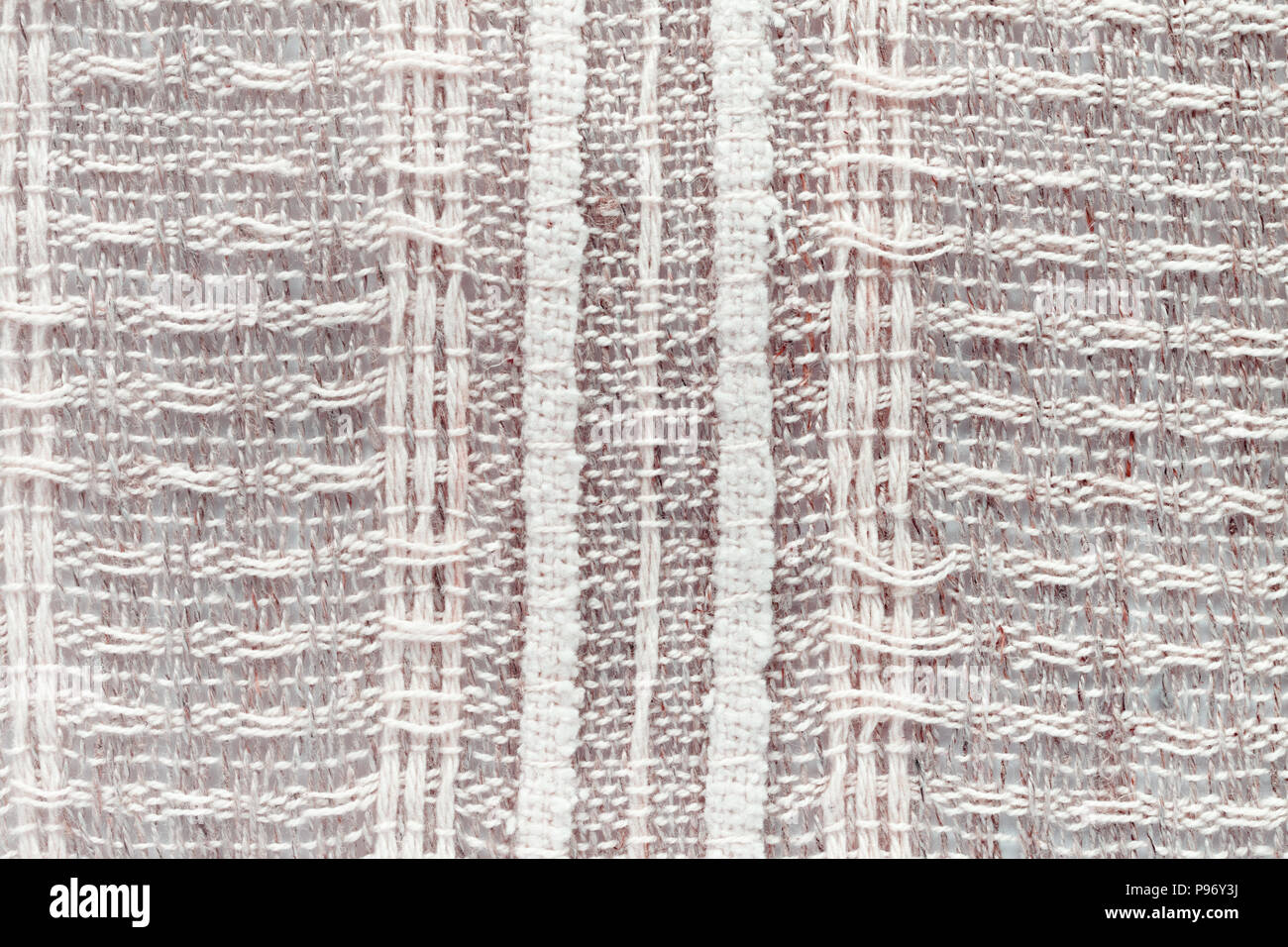 Red hand weaving matting tweed fabric texture. Closeup horizontal ...