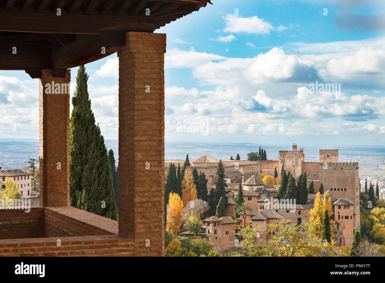 Landscape view of Alhambra palace and fortress complex from Generalife ...