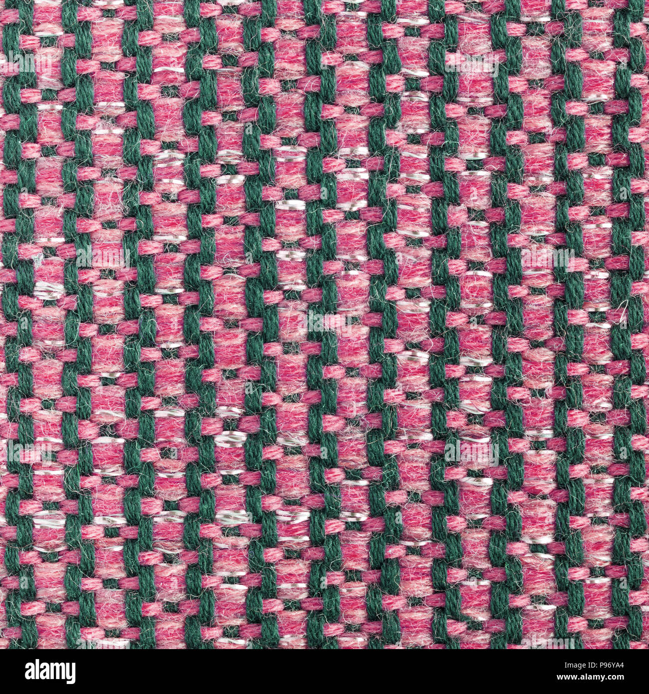 Red hand weaving matting tweed fabric texture. Closeup square fragment ...