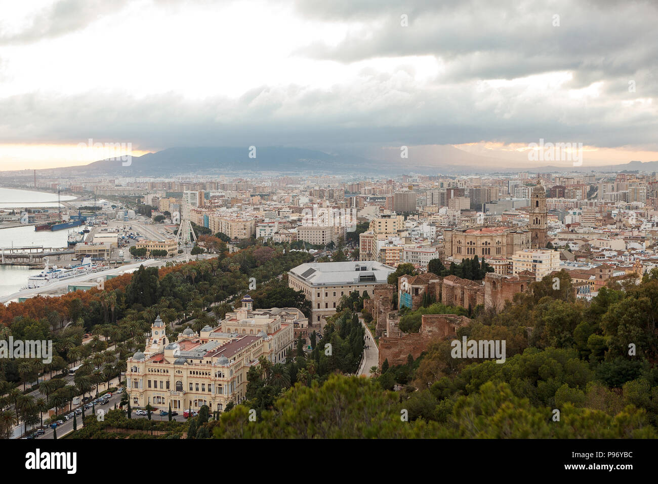 Landscape view of Malaga city from Alcazaba. Andalusia, Spain Stock ...