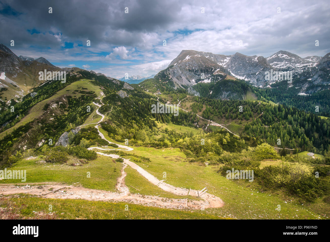 Beautiful view of the mountain valley near Jenner mount and Konigssee ...
