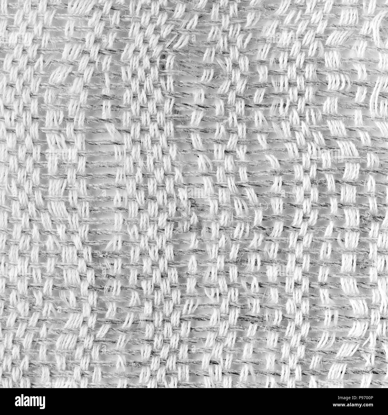 White hand weaving matting tweed fabric texture. Closeup square ...