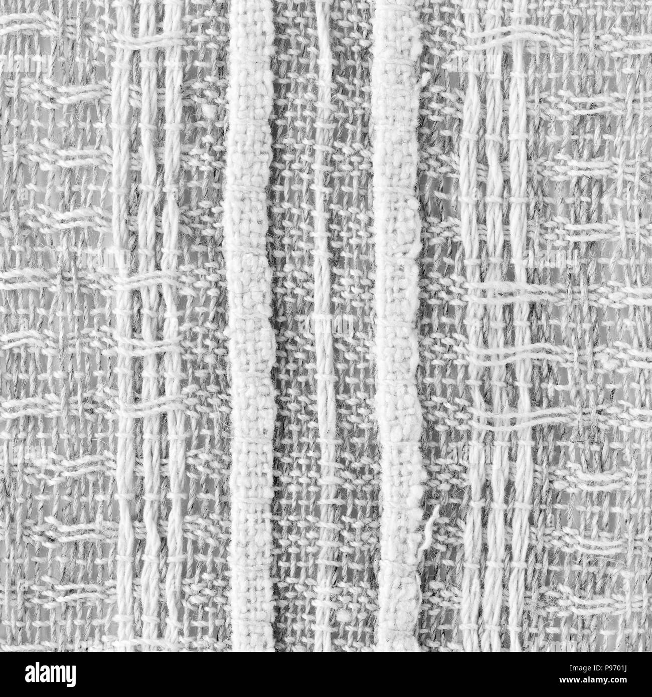 White hand weaving matting tweed fabric texture. Closeup square ...