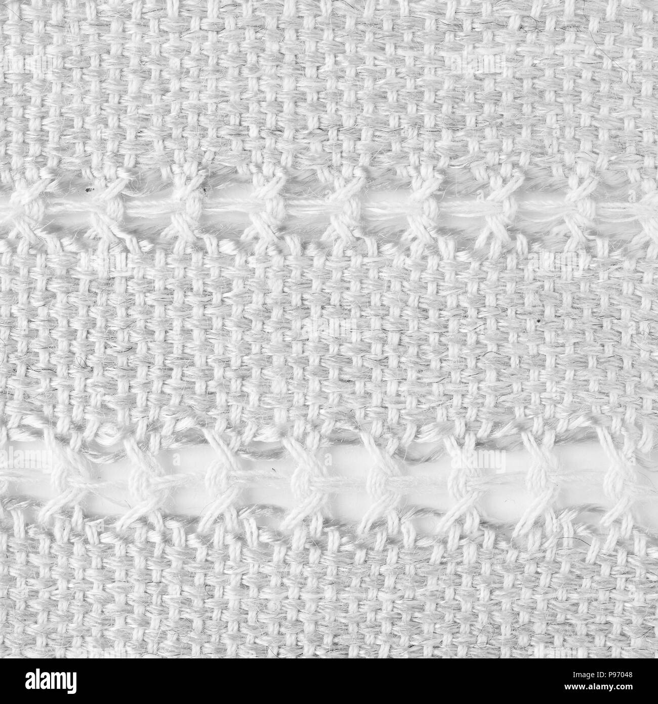 White hand weaving matting tweed fabric texture. Closeup square ...