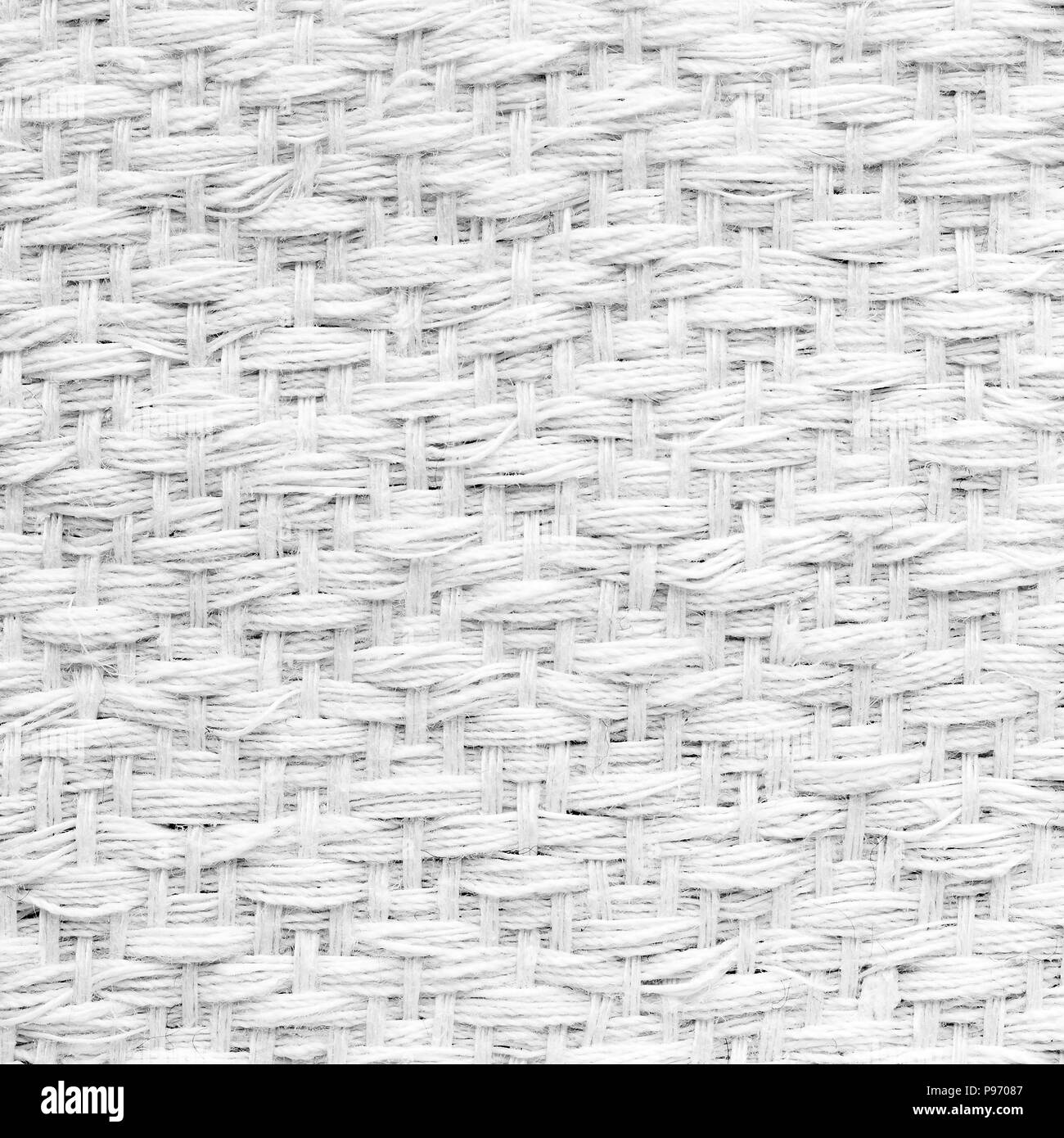 White hand weaving matting tweed fabric texture. Closeup square ...