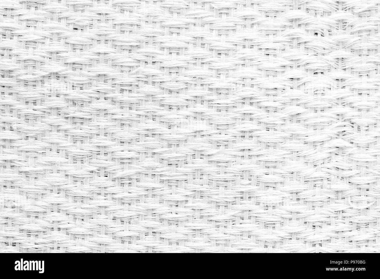 White hand weaving matting tweed fabric texture. Closeup horizontal ...