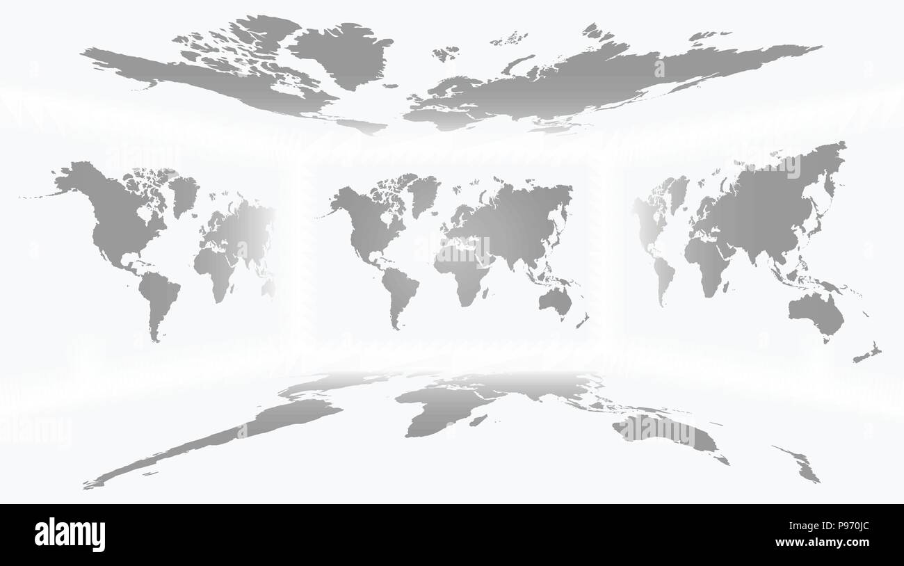Perspective room and set of all side world map background . Vector ...