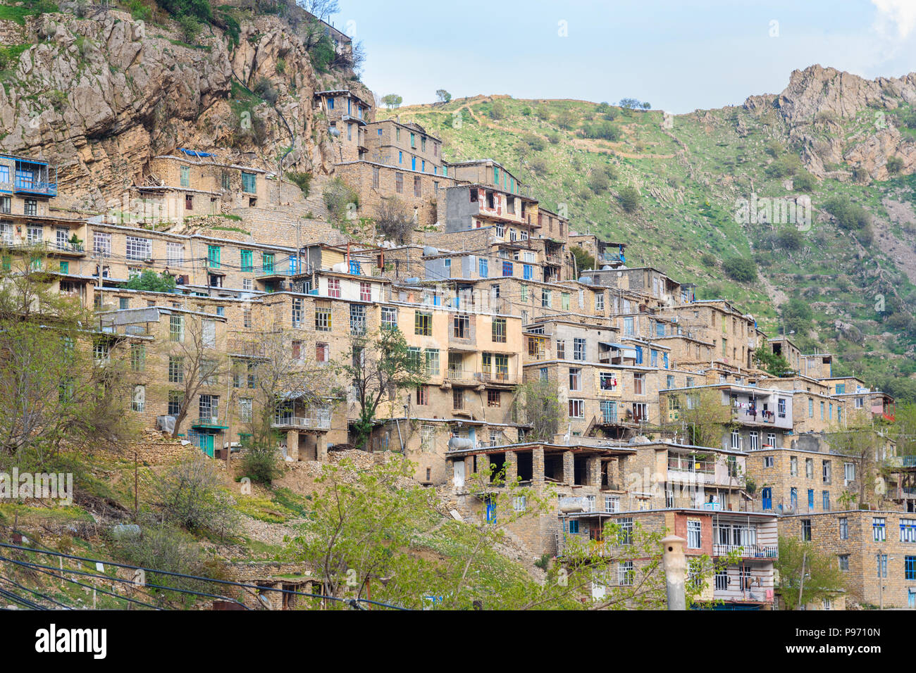 View on Howraman village or Uraman Takht in Zagros Mountain. Kurdistan ...