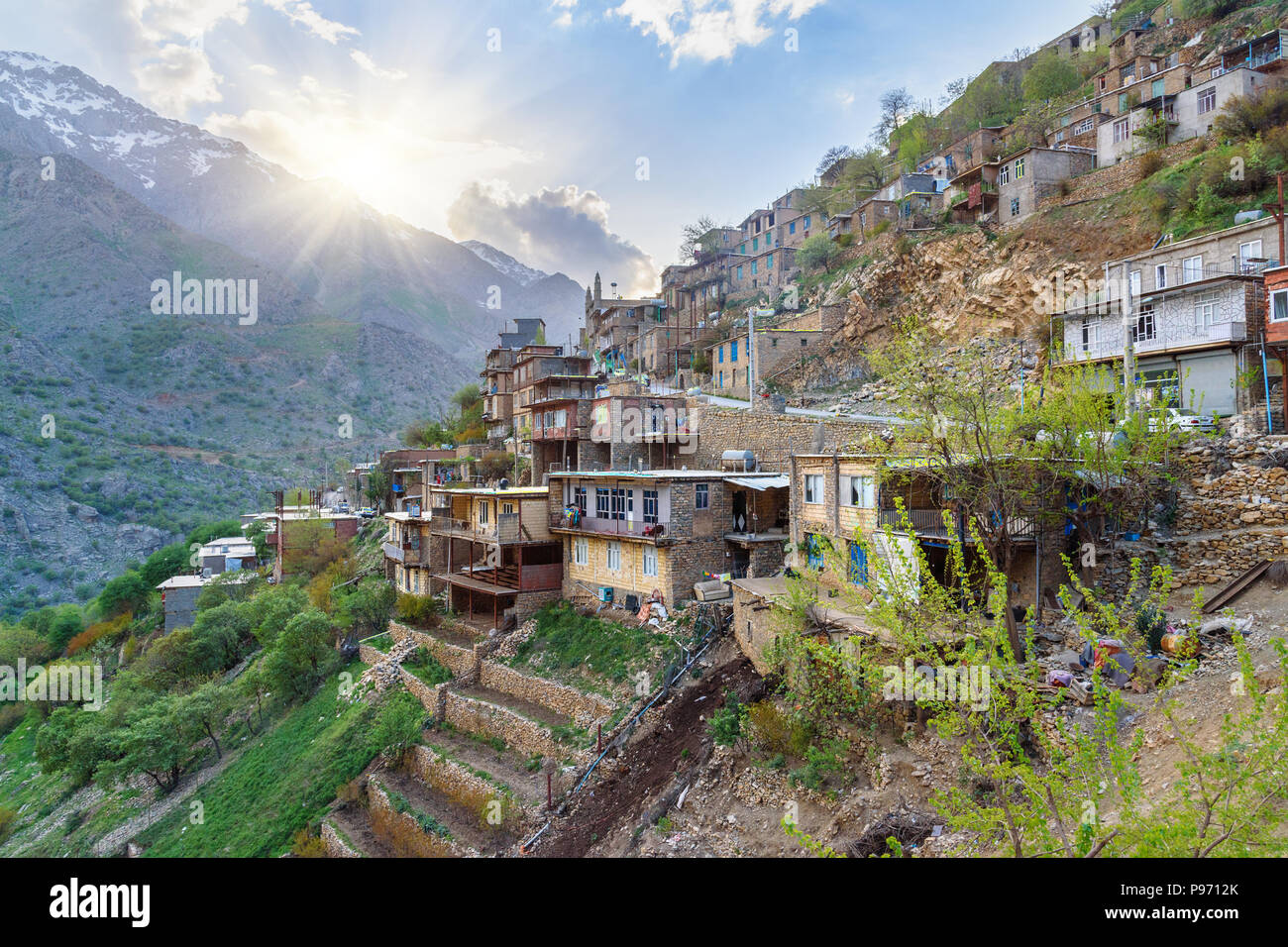 View on Howraman village or Uraman Takht in Zagros Mountain. Kurdistan ...