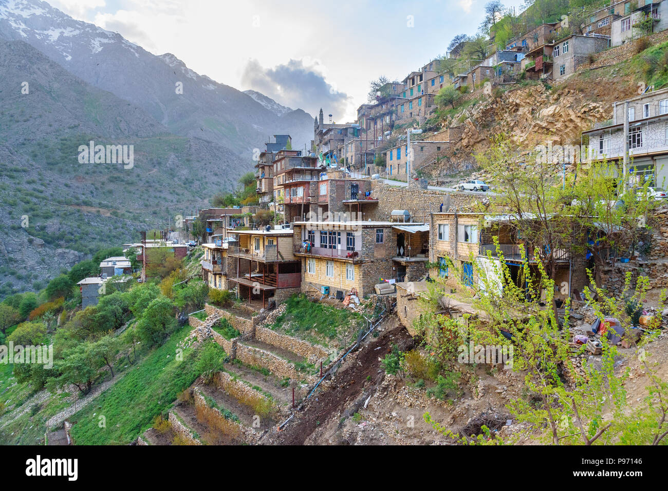View on Howraman village or Uraman Takht in Zagros Mountain. Kurdistan ...