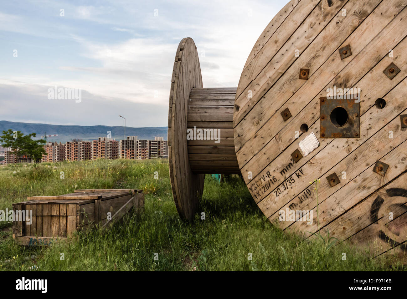 Empty cable reels hi-res stock photography and images - Alamy