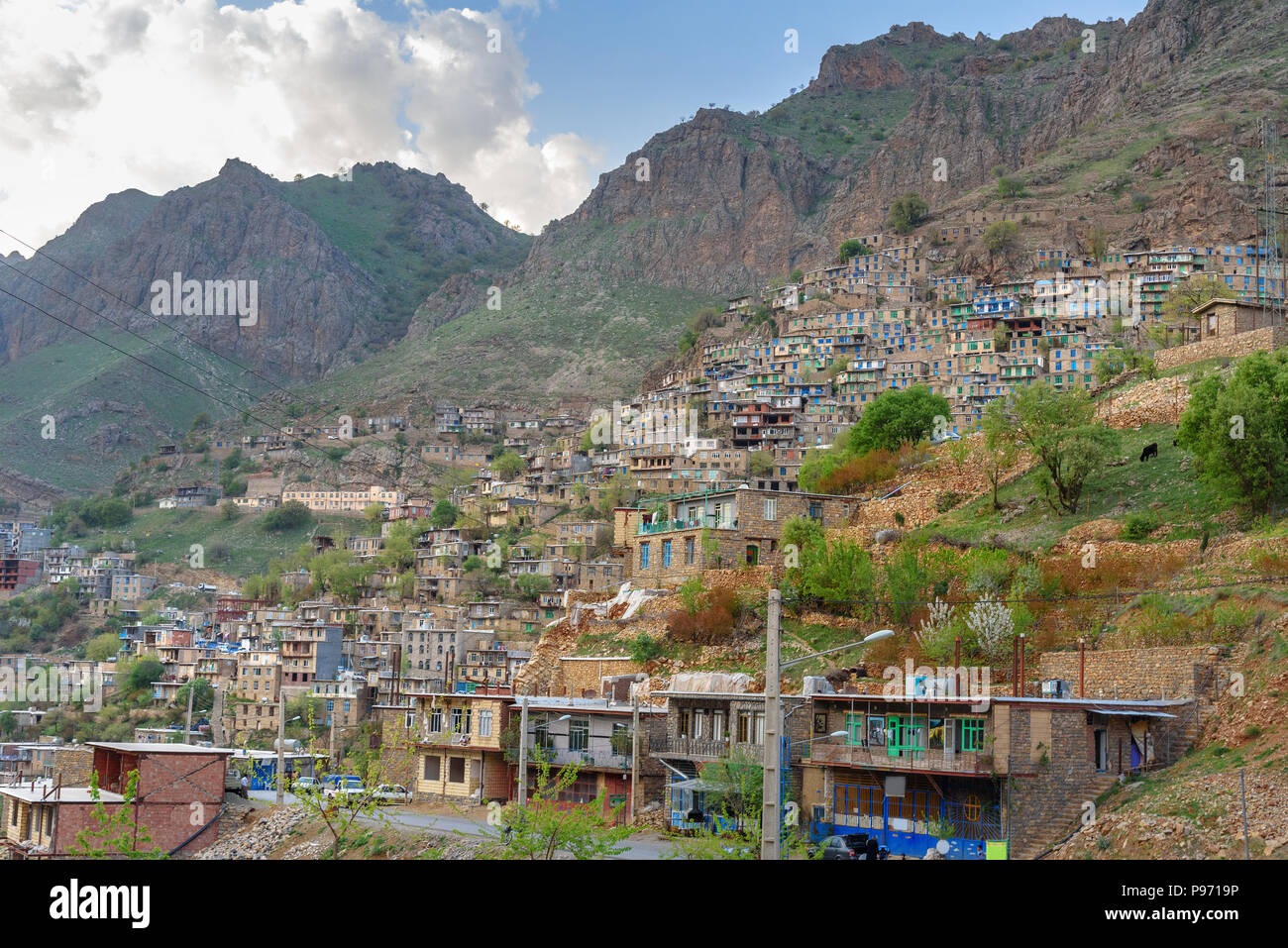 View on Howraman village or Uraman Takht in Zagros Mountain. Kurdistan ...