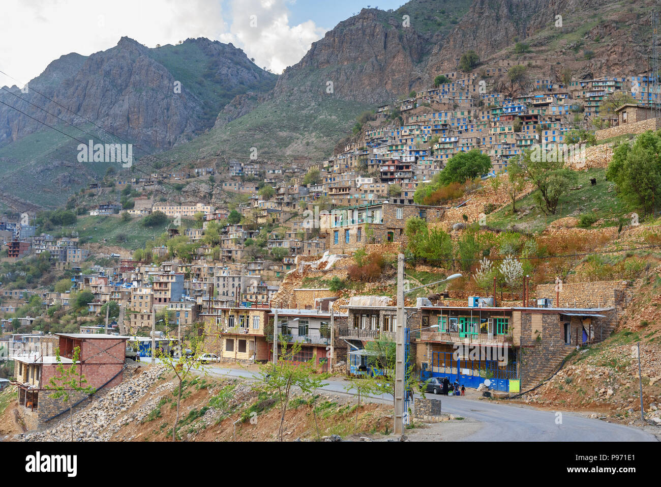 View on Howraman village or Uraman Takht in Zagros Mountain. Kurdistan ...