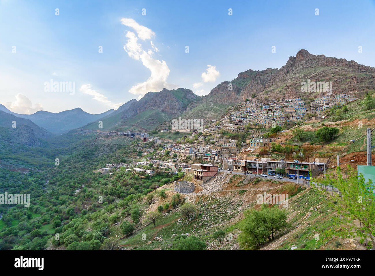 View on Howraman village or Uraman Takht in Zagros Mountain. Kurdistan ...