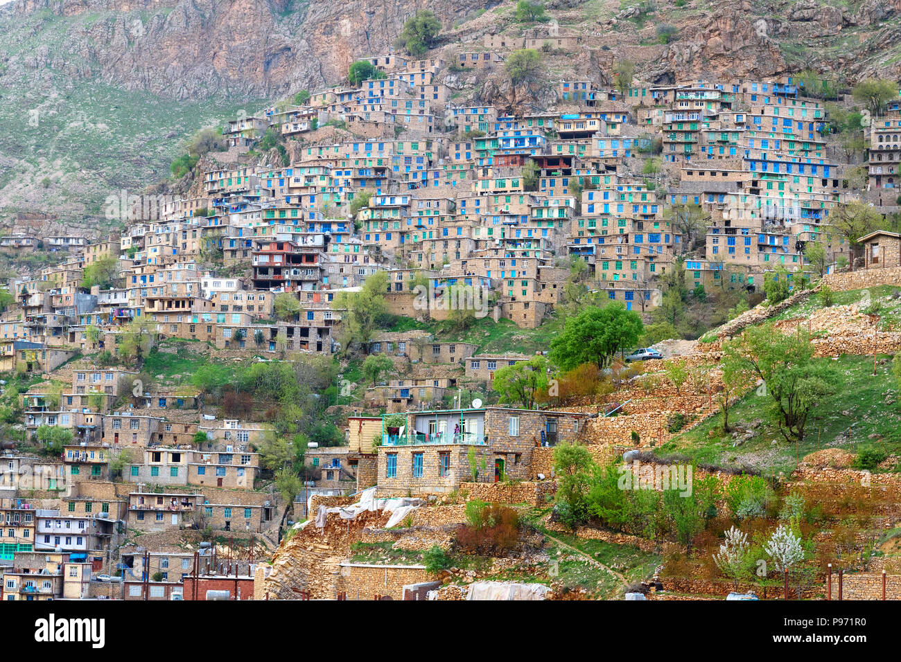 View on Howraman village or Uraman Takht in Zagros Mountain. Kurdistan ...