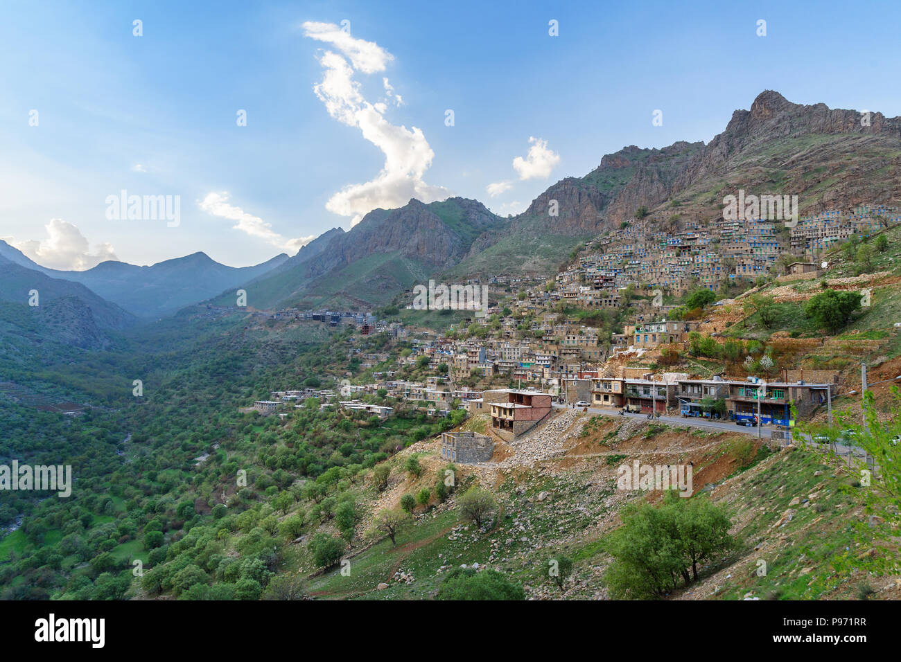 View on Howraman village or Uraman Takht in Zagros Mountain. Kurdistan ...