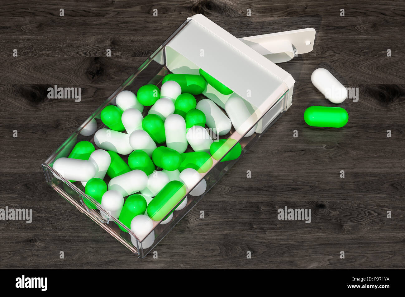 Pack of hard mints on the wooden table, 3D rendering isolated on white ...