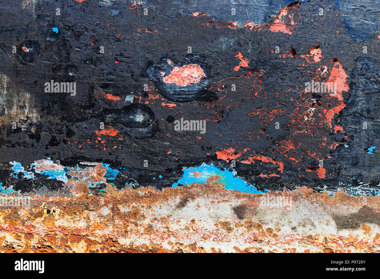 Texture of rusty colorful metal background with a peeling cracked ...