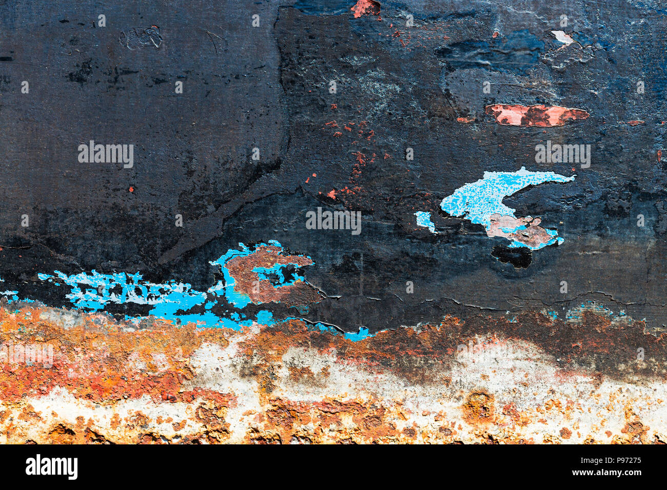 Texture of rusty colorful metal background with a peeling cracked ...