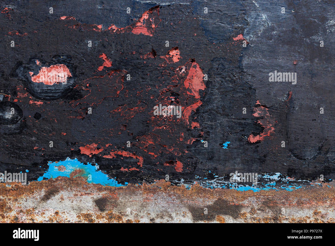 Texture of rusty colourful metal background with a peeling cracked ...