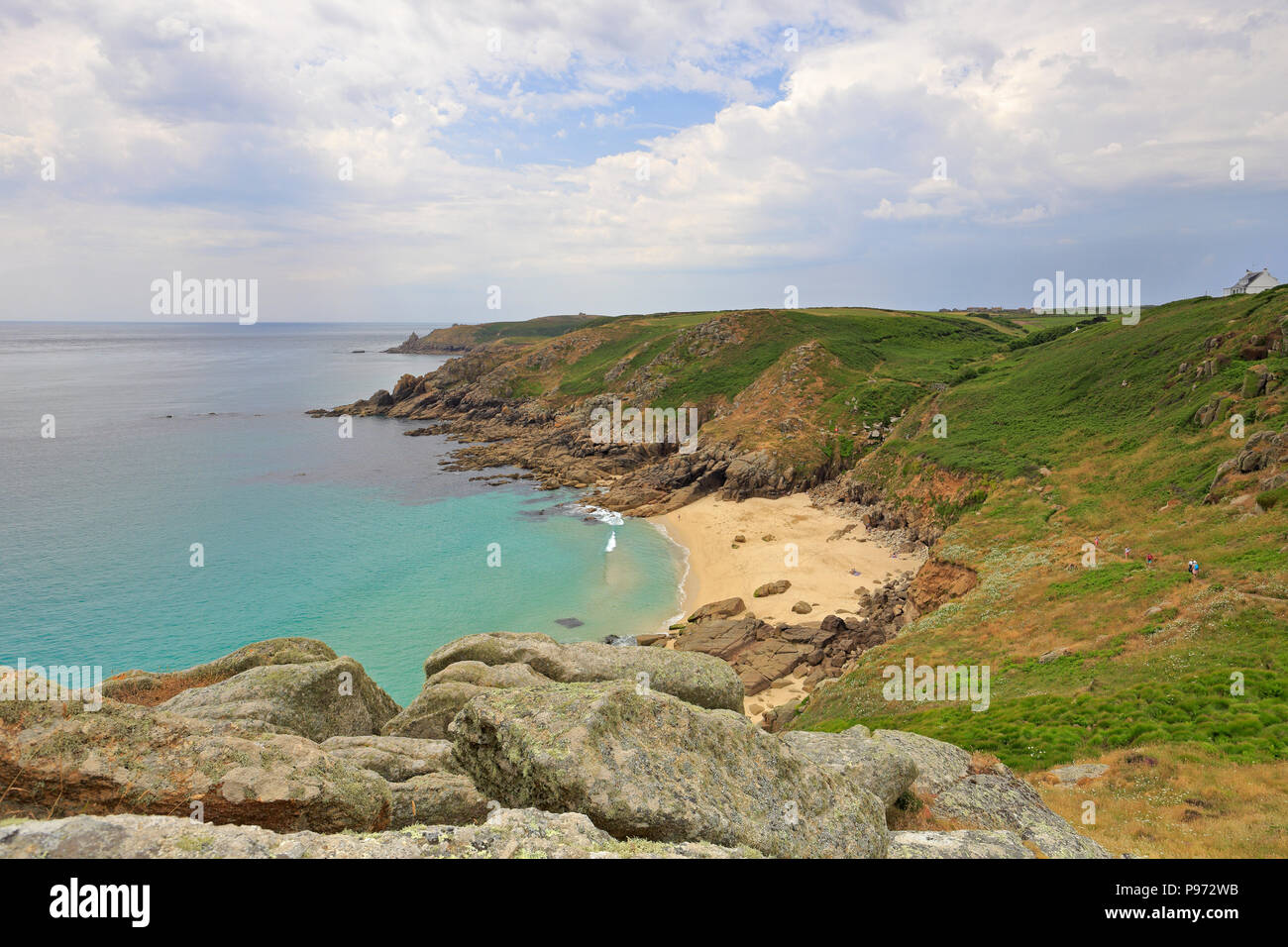 Porth Chapel beach from Pedn-men-an-Mere on the South West Coast Path ...