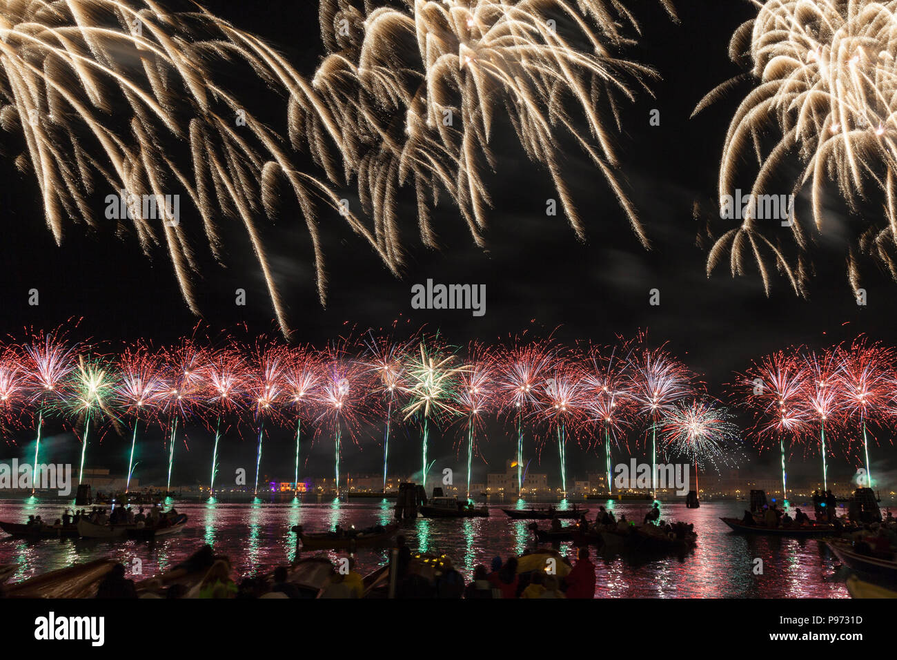 Fireworks, pyrotechnics, display at Festa del Redentore in St Marks ...