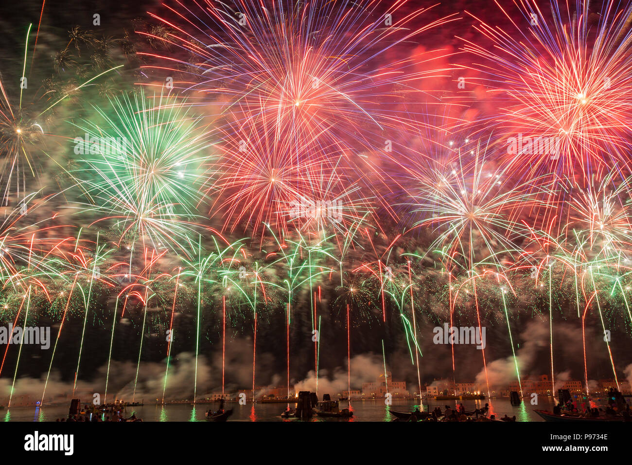Fireworks, pyrotechnics, display at Festa del Redentore in St Marks ...